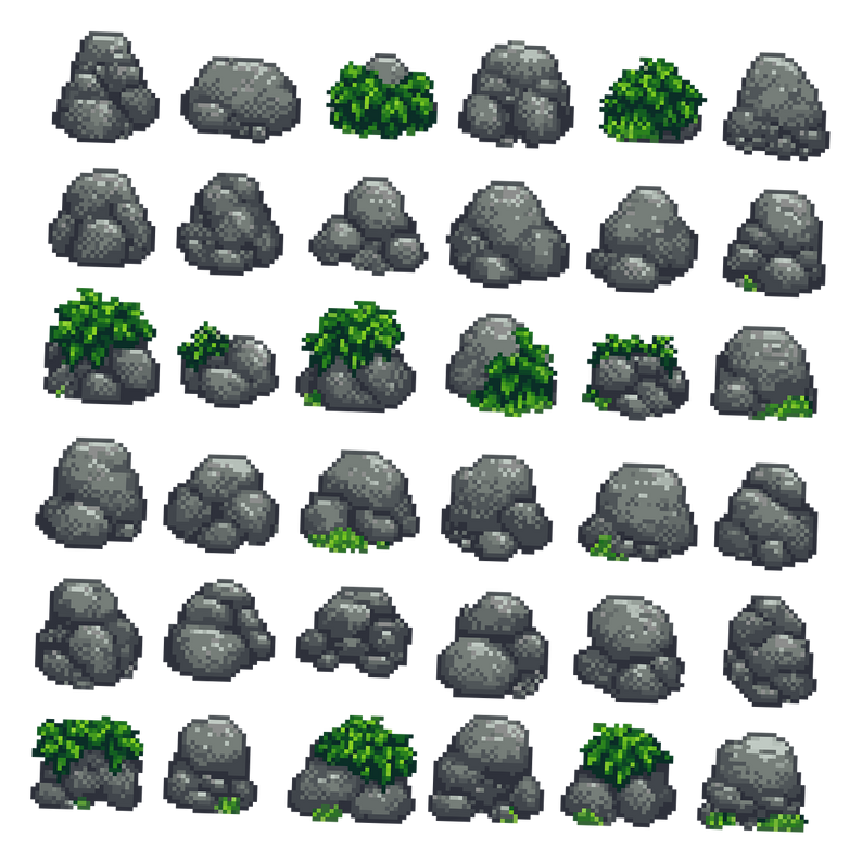 36 Rocks Pack V2 Top-down Assets - Pixelart / Pixel Art Rock Pack by ...