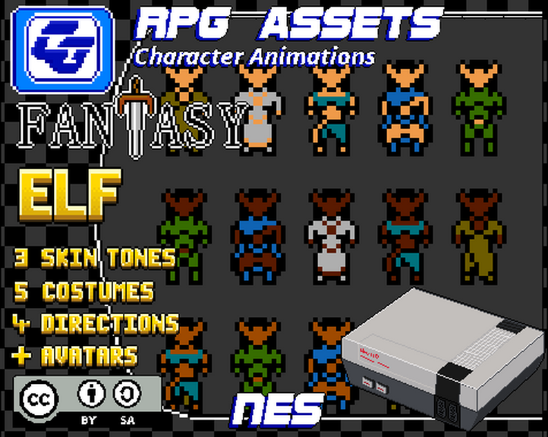RPG Asset Character 'ELF' Female NES by chasersgaming