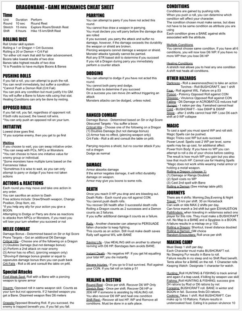 Dragonbane RPG Cheatsheet by RocketPunchPress