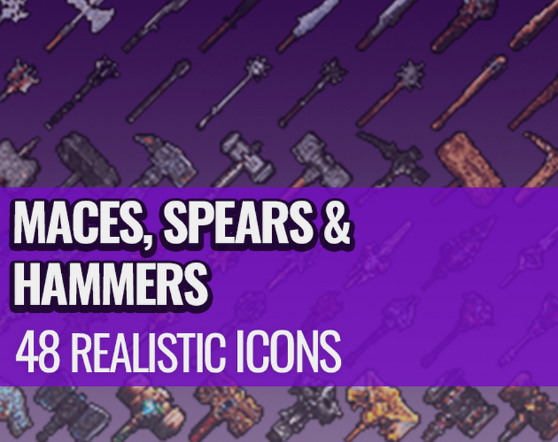 Realistic 32x32 Spears Maces Hammers Icon Pack by SODA
