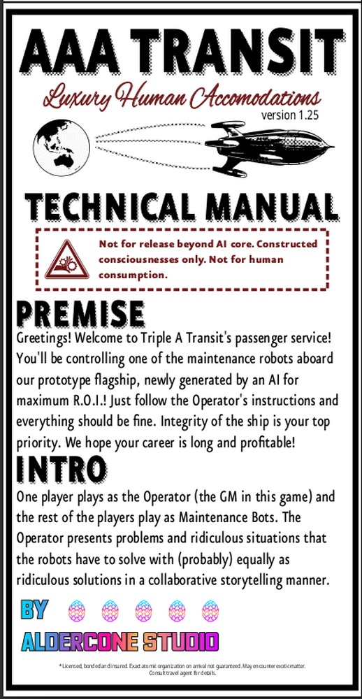 AAA Transit Service (TTRPG zine) by Aldercone Studio
