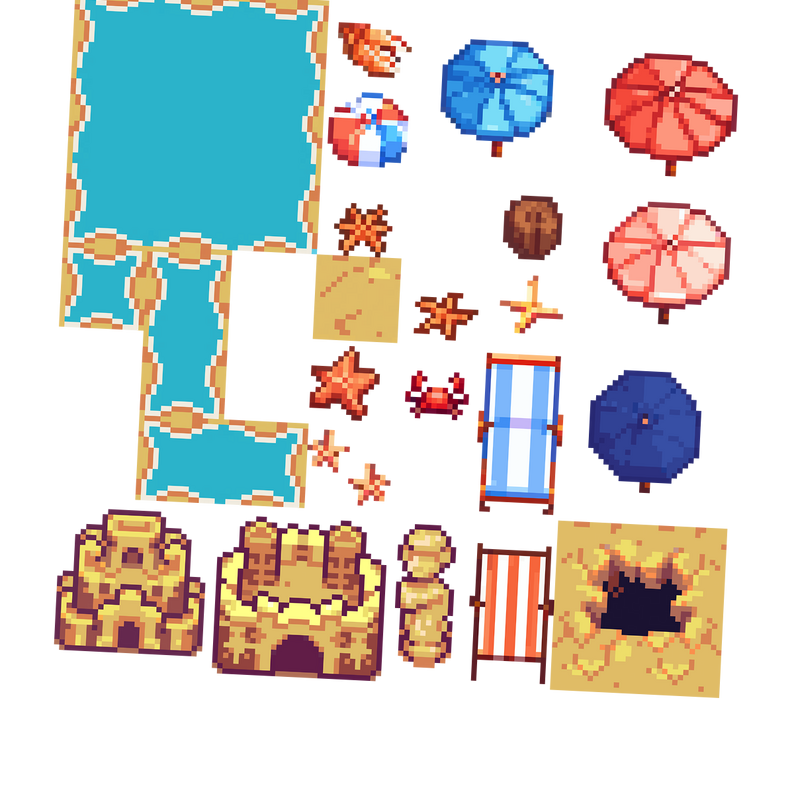 Beach pack at Sea Top-down Assets - Pixelart / Pixel Art Sand Pack by ...