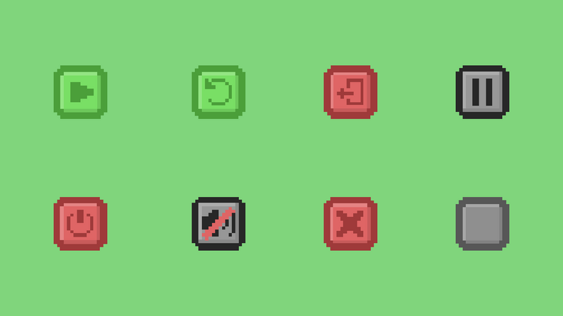 Free 16x16 Pixel Art Game Buttons by Normie Buster