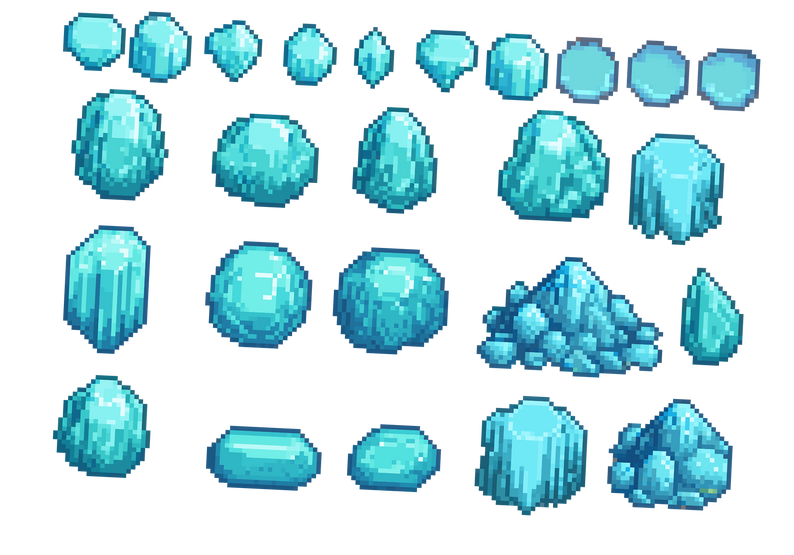 24+ Crystals Pack (Ice) Top-down Assets - Pixelart / Pixel Art Ice Pack ...