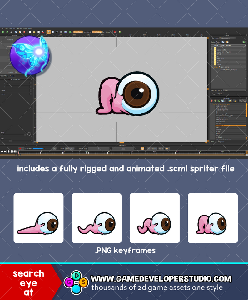Four directional eye monster by Robert Brooks - gamedeveloperstudio.com