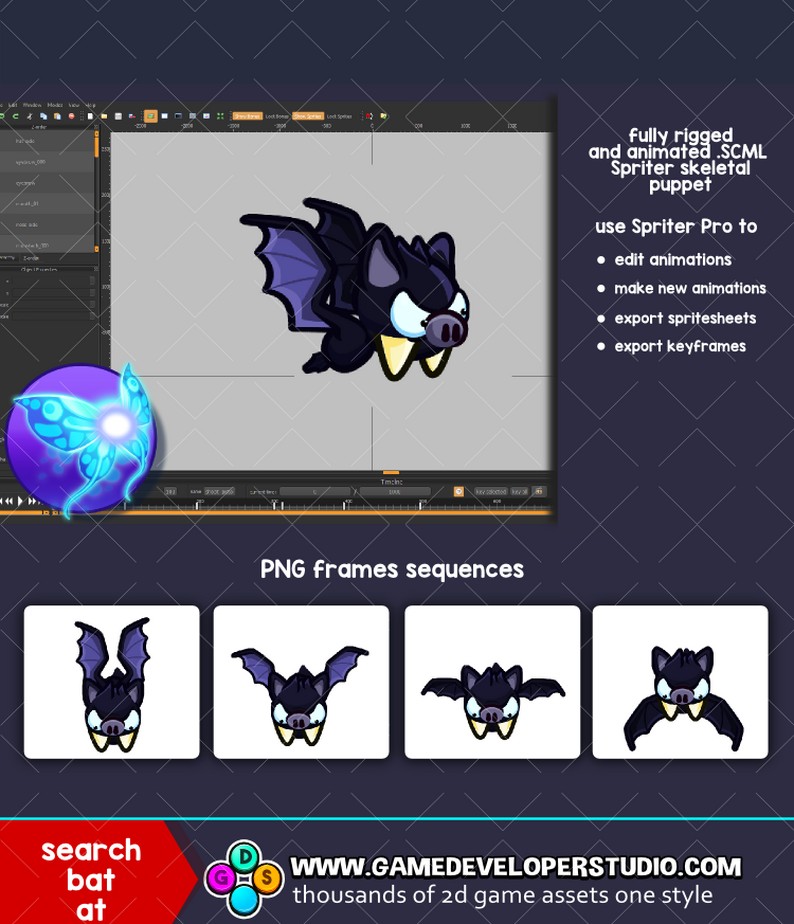 Four directional animated bat sprite by Robert Brooks ...