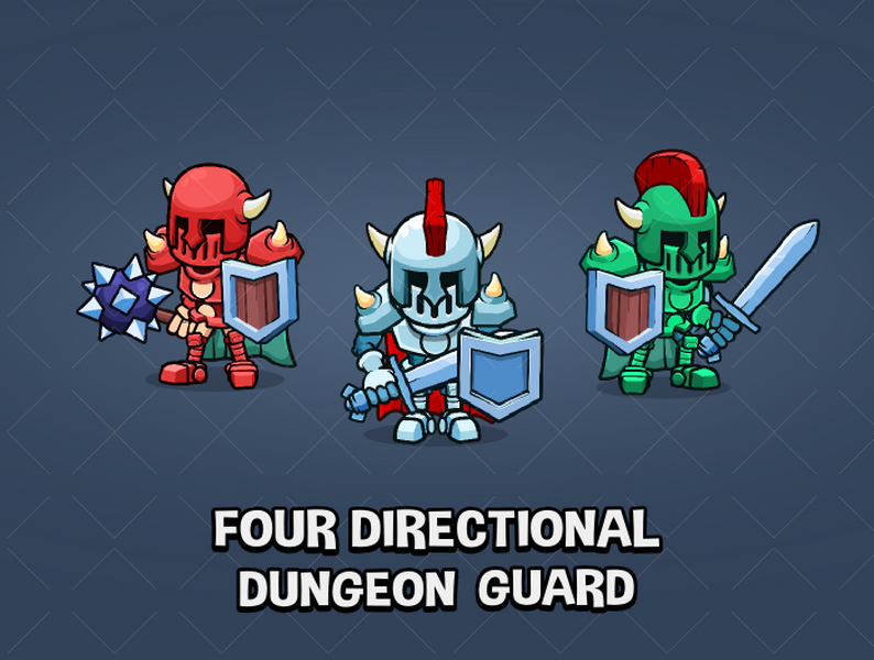 Four directional dungeon guards by Robert Brooks - gamedeveloperstudio.com