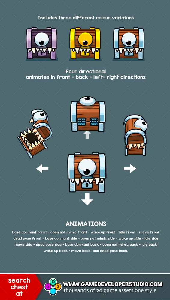 Animated top down mimic chests game sprites by Robert Brooks ...