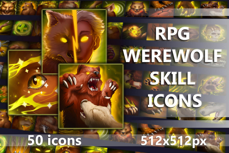 Werewolf Skills Icon Asset Pack by Free Game Assets (GUI, Sprite, Tilesets)