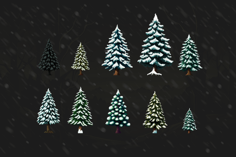 FREE Pixel Art Spruce Tree Pack - SNOW EDITION - Animated by karsiori