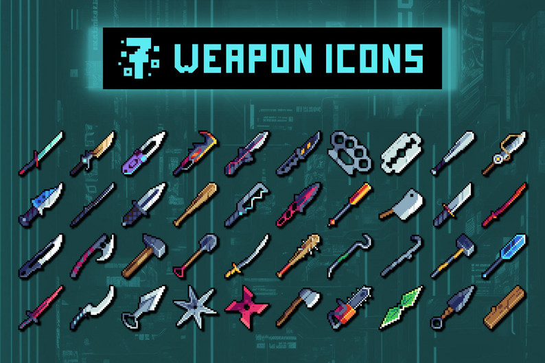 Melee Weapon Pixel Icons by Free Game Assets (GUI, Sprite, Tilesets)