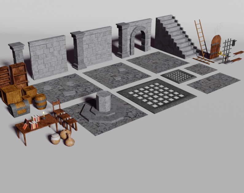PSX Style Modular Low Poly Dungeon by BlenderVoyage