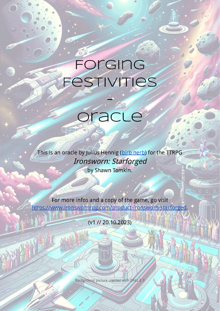 Forging Festivities Oracle (for Ironsworn: Starforged by Shawn Tomkin ...