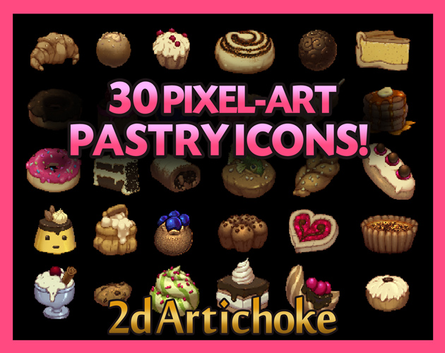 30 Pixel Art Pastries Pack by 2d Artichoke
