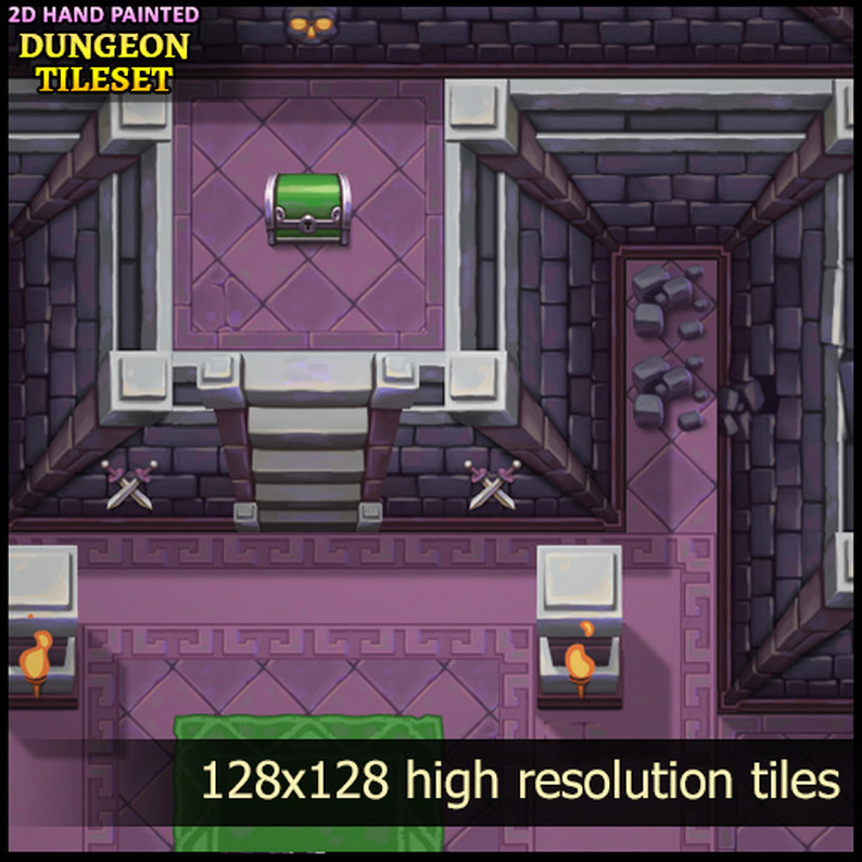 2D Hand Painted - Dungeon Tileset by Daniel Thomas