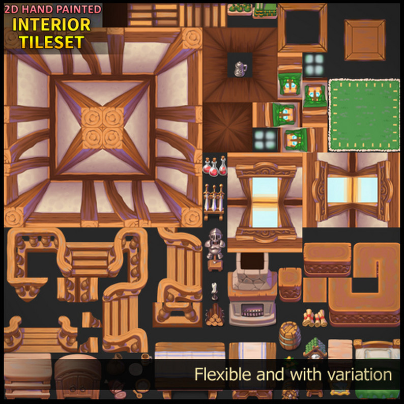 2D Hand Painted - Interior Tileset by Daniel Thomas