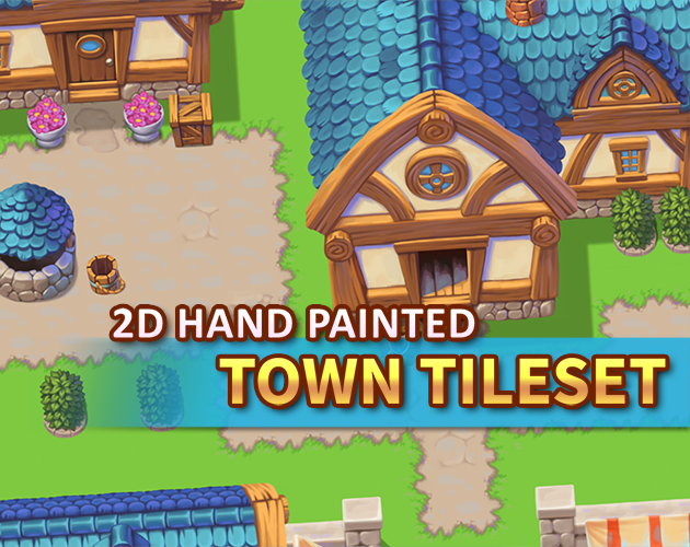 2D Hand Painted - Town Tileset by Daniel Thomas