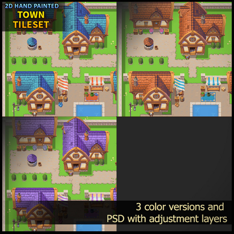 2D Hand Painted - Town Tileset by Daniel Thomas