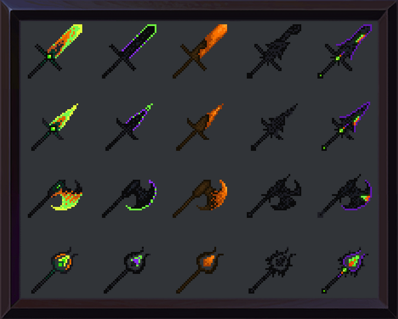 Halloween Pixel Art Weapons by Frostwindz