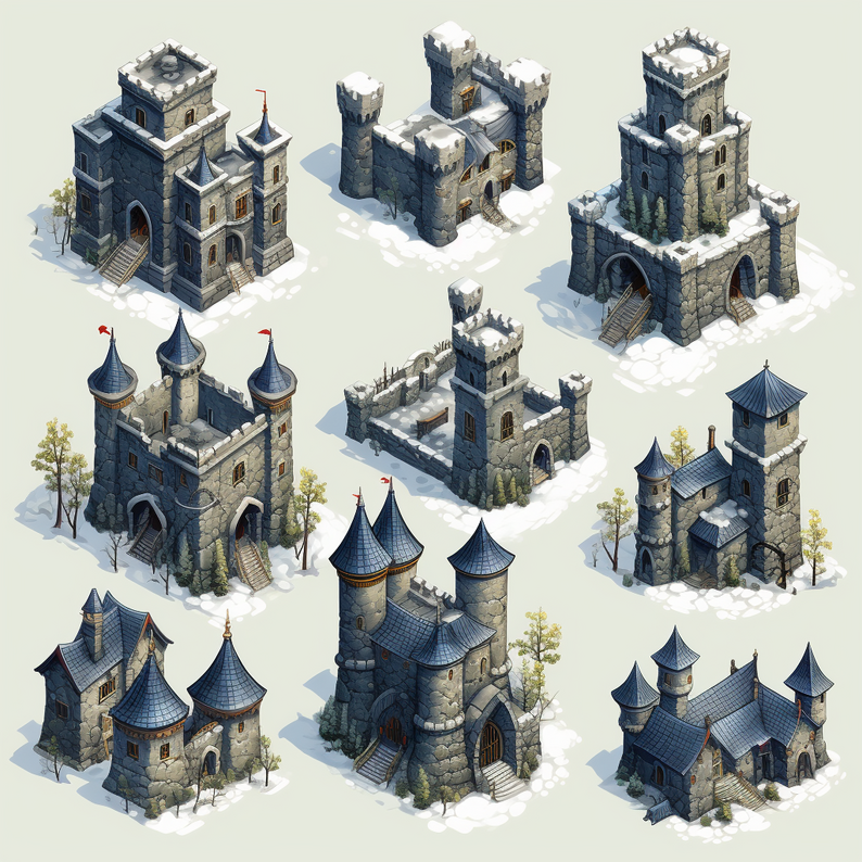Isometric Medieval Building Props by GameAssetCollector