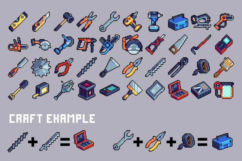 Cyberpunk Tool Pixel Icons by Free Game Assets (GUI, Sprite, Tilesets)