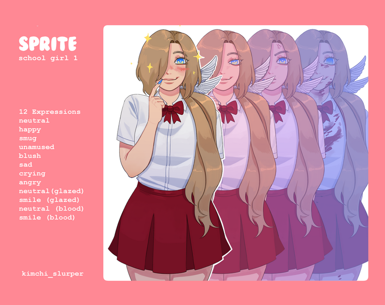 Visual Novel Character Sprite: School Girl 1 by Kimchi