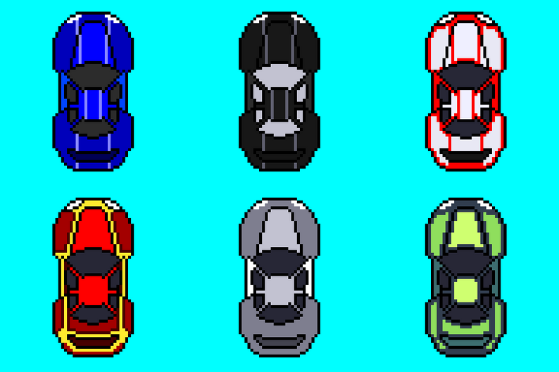 Top down pixel art Race cars by Aim studios