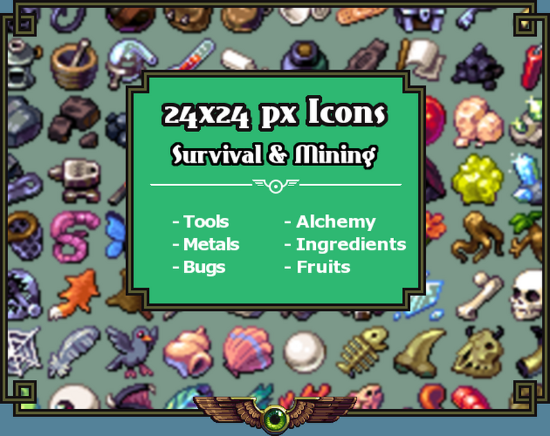 Pixel Fantasy RPG Icons Survival, Alchemy, Mining 24×24 by Thomas ...