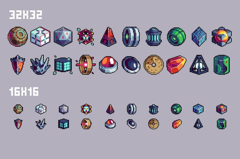 Artifact Pixel Icons for Cyberpunk by Free Game Assets (GUI, Sprite ...