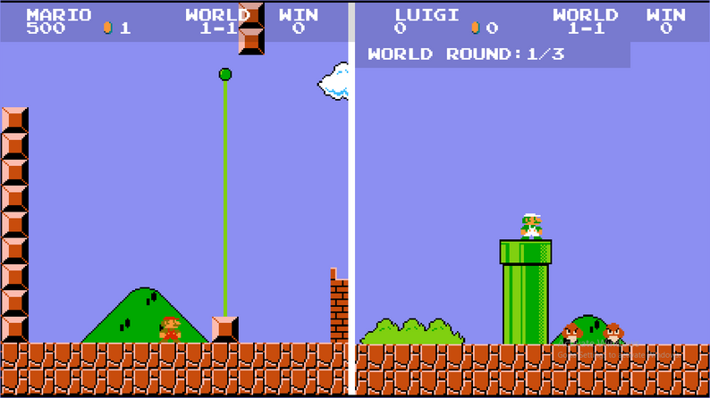 Super Mario 1 split screen NES by lionliing