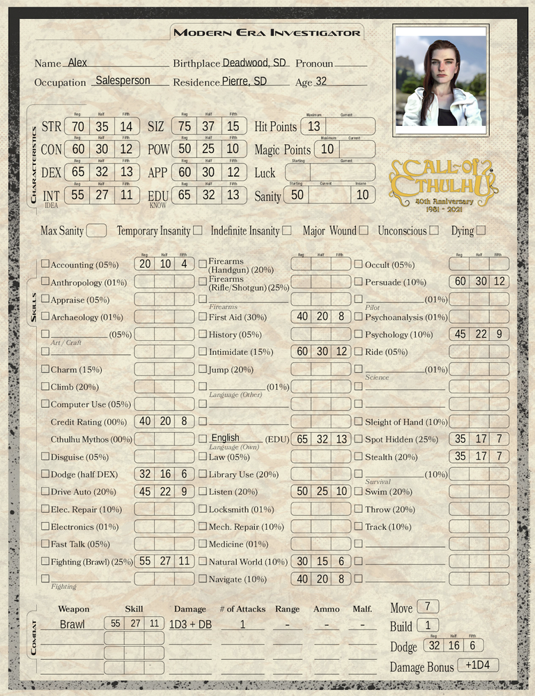 Alone Against the Static Free Character Sheets Pack by Chaosium