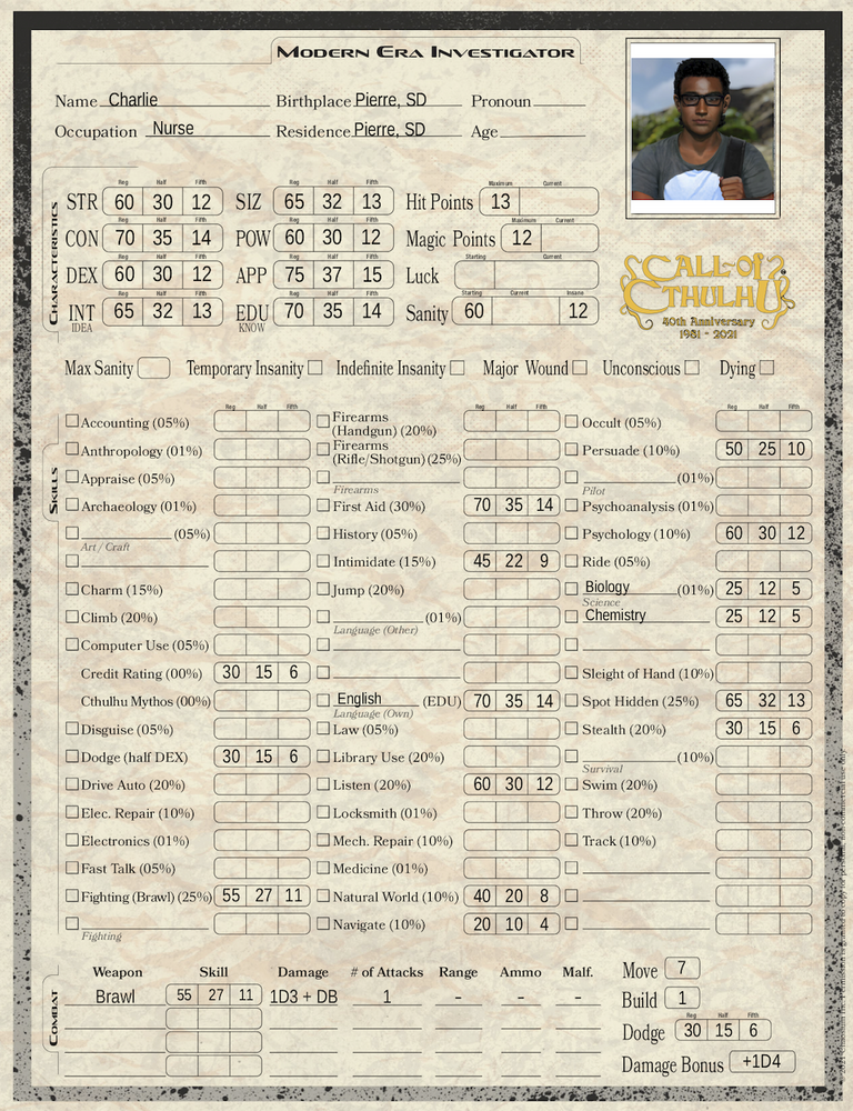 Alone Against the Static Free Character Sheets Pack by Chaosium