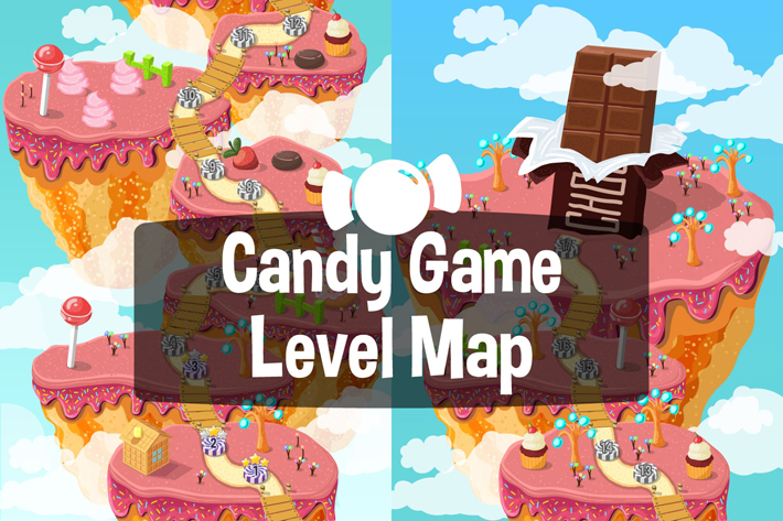 Candy Level Map Backgrounds by Free Game Assets (GUI, Sprite, Tilesets)