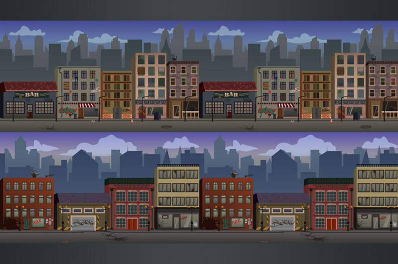 Parallax Street Backgrounds by Free Game Assets (GUI, Sprite, Tilesets)