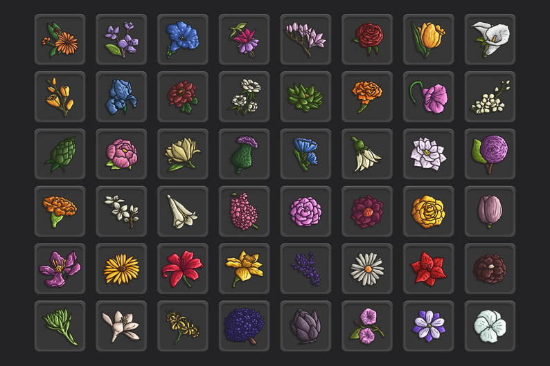 Flower Loot Vector Icons by Free Game Assets (GUI, Sprite, Tilesets)