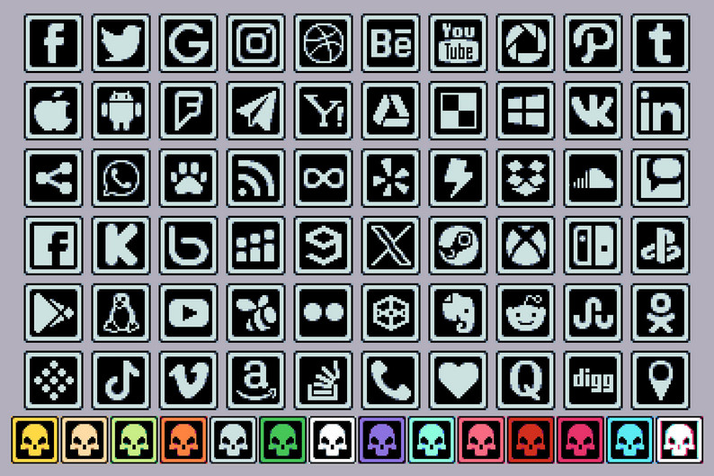 Free Social Media Pixel Icons by Free Game Assets (GUI, Sprite, Tilesets)