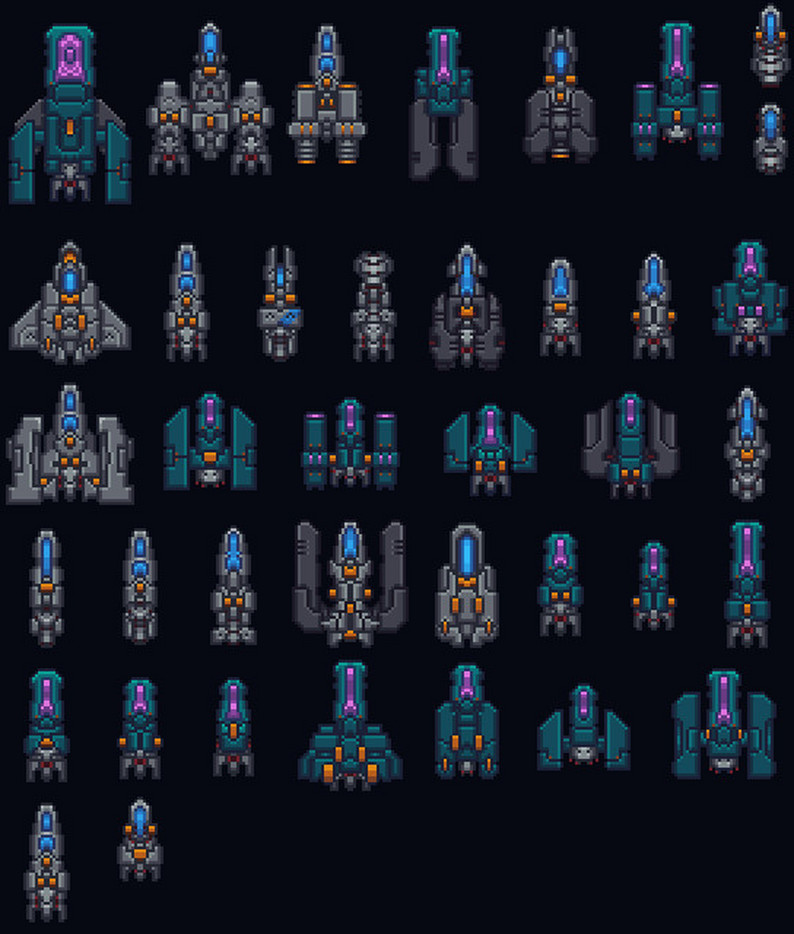 Pixel Art Spaceship Top Down Pack 02 by Zoser