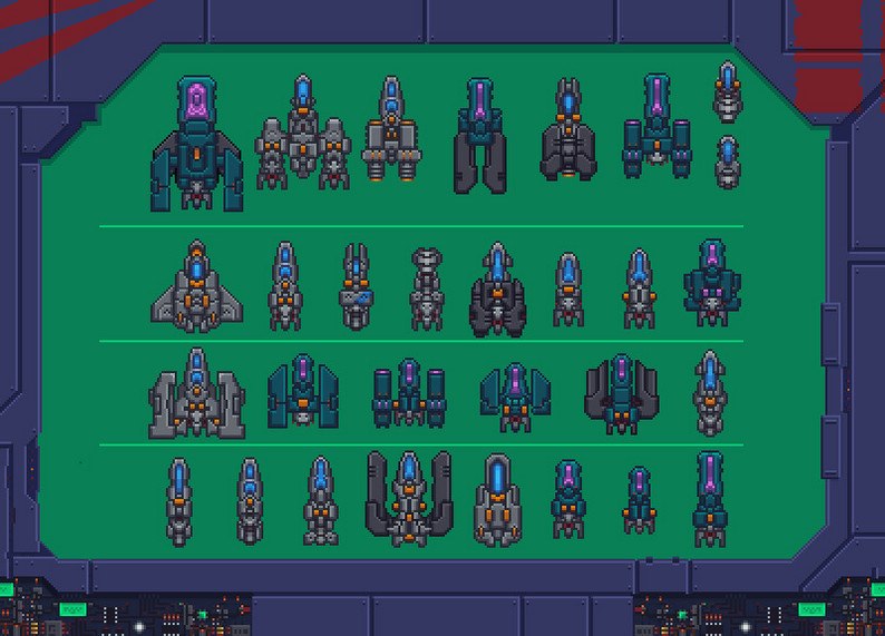 Pixel Art Spaceship Top Down Pack 02 by Zoser