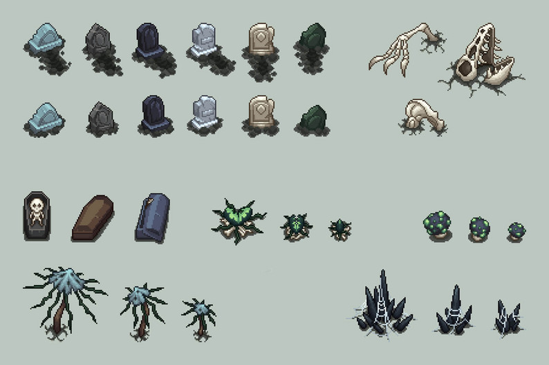 Undead Land Objects Pixel Art by Free Game Assets (GUI, Sprite, Tilesets)