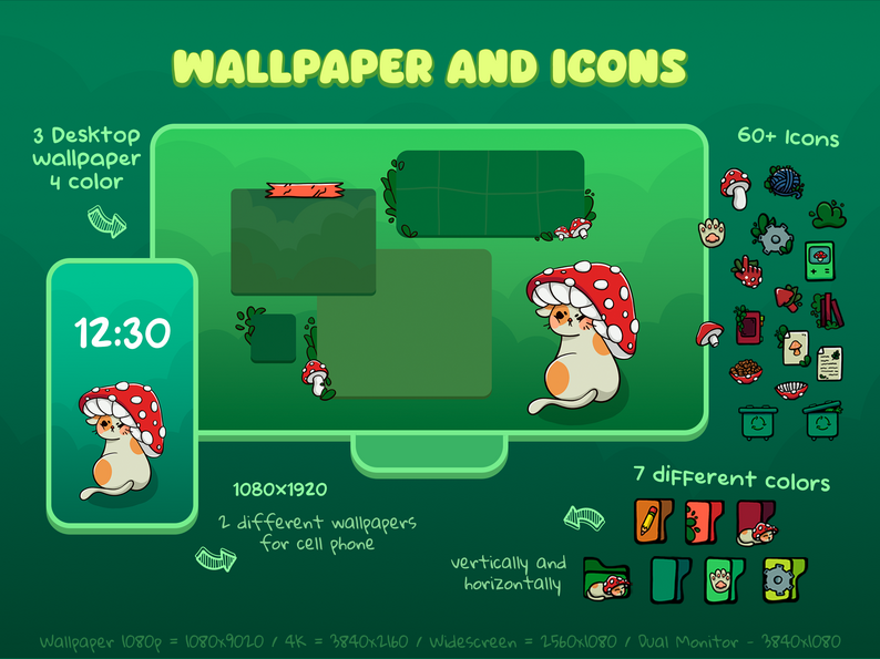 🍄 Meow Meow Mushroom Desktop Wallpaper | Cute Cat Theme | Organizer by ...