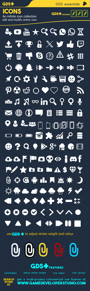 Icons game asset pack by Robert Brooks - gamedeveloperstudio.com