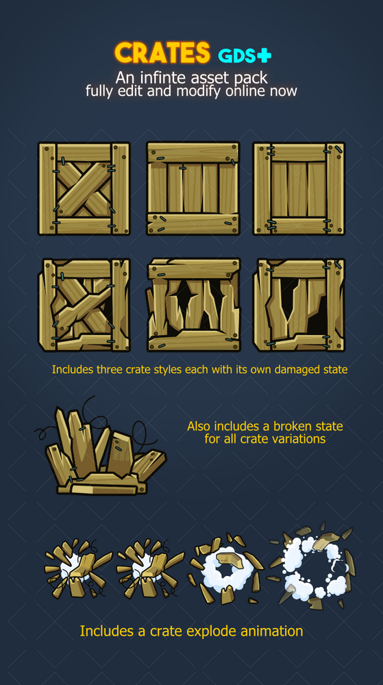 Crate game sprite pack by Robert Brooks - gamedeveloperstudio.com