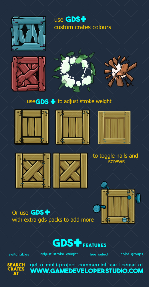 Crate game sprite pack by Robert Brooks - gamedeveloperstudio.com