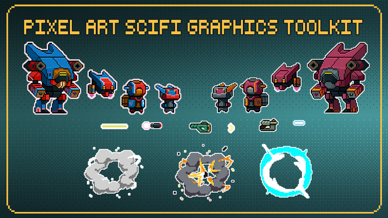 2D Pixel-Art SciFi Robots Toolkit Vol.3 by Barely_Games
