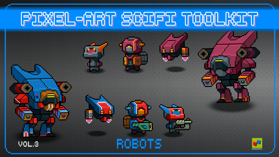 Pixel-Art SciFi Toolkit Vol.3: Robots by Barely_Games