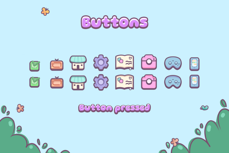 🌸 Garden cozy kit UI/GUI buttons and icons by mandinhart