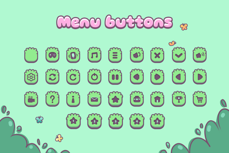 🌸 GARDEN COZY KIT UI/GUI buttons and icons by mandinhart