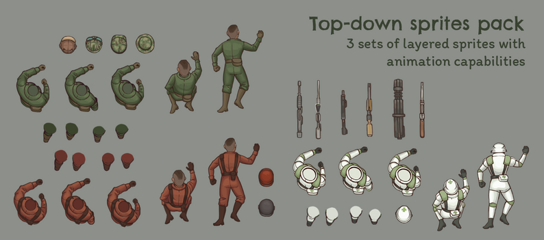 Top-down military sprites pack - Guns & Soldiers by Aviala