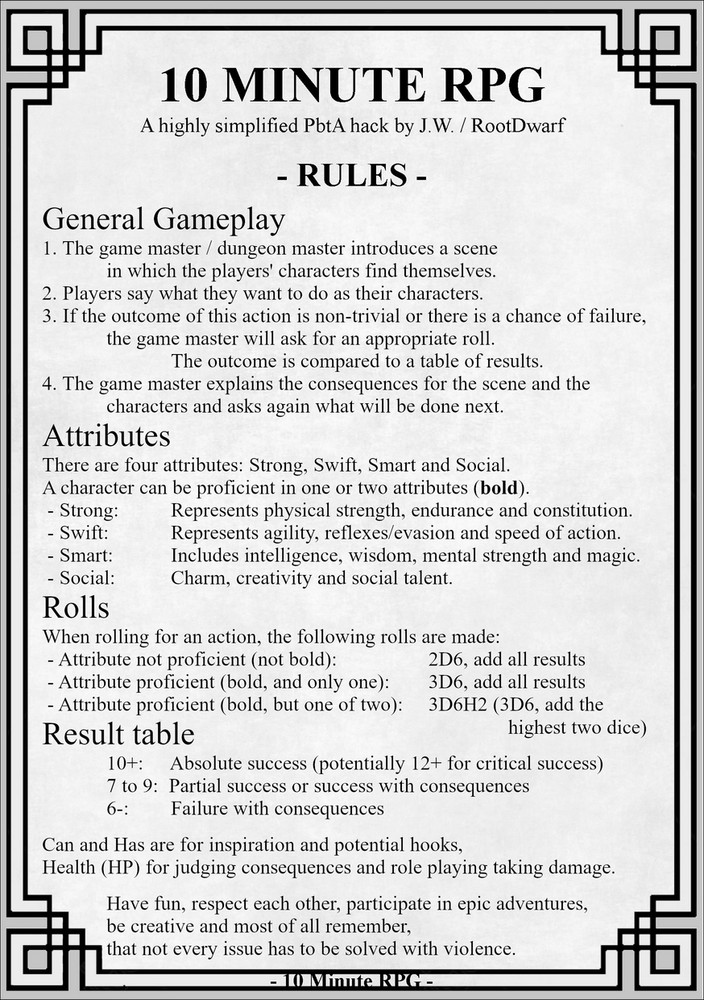 10 Minute RPG by RootDwarf Adventures