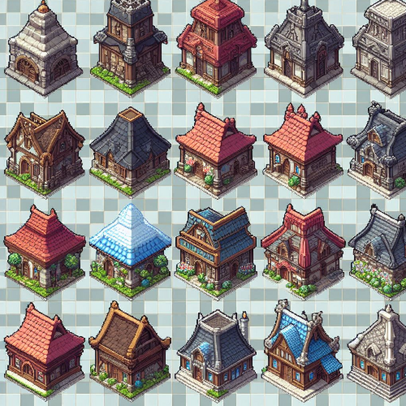 2D RPG Maker and Game Outdoor Buildings Bundle by Pixel Game Resources